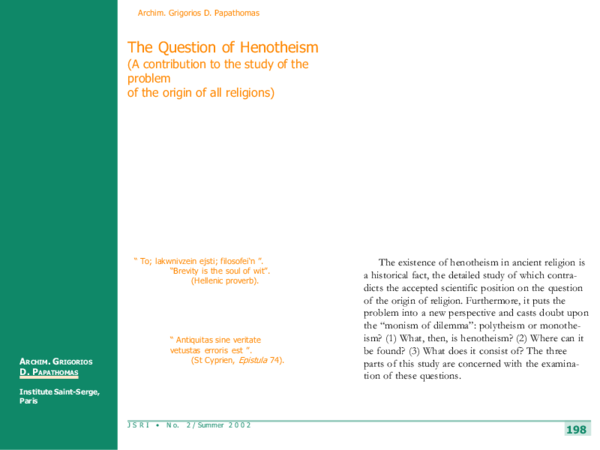 (PDF) The question of Henotheism