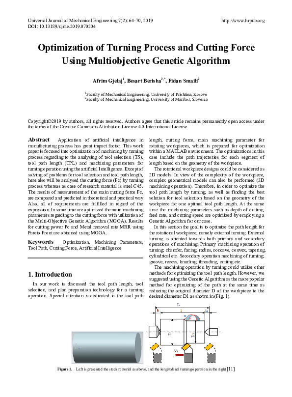 Pdf Optimization Of Turning Process And Cutting Force Using Multiobjective Genetic Algorithm