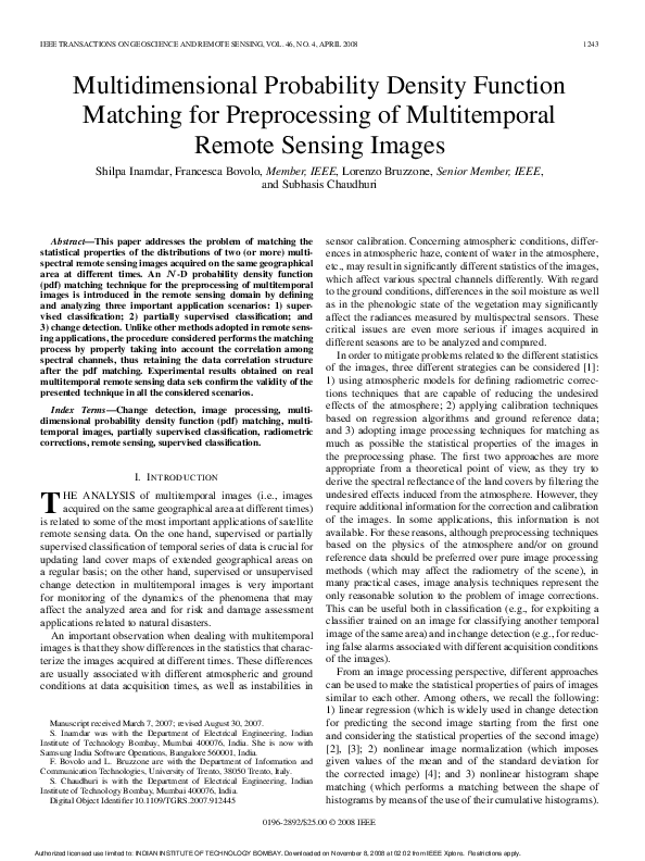 (PDF) N-D PDF Matching for Multitemporal Remote Sensing Images