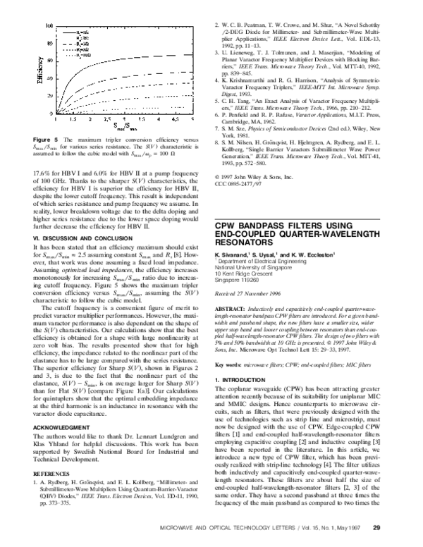 (PDF) CPW bandpass filters using end-coupled quarter-wavelength resonators