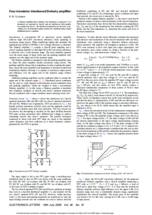 (PDF) Four-transistor interleaved Doherty amplifier