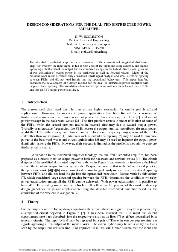 (PDF) Design considerations for the dual-fed distributed power amplifier