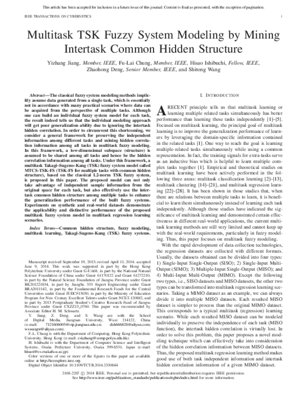 Pdf Multitask Tsk Fuzzy System Modeling By Mining Intertask Common
