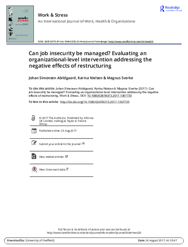 (PDF) Can job insecurity be managed? Evaluating an organizational-level ...