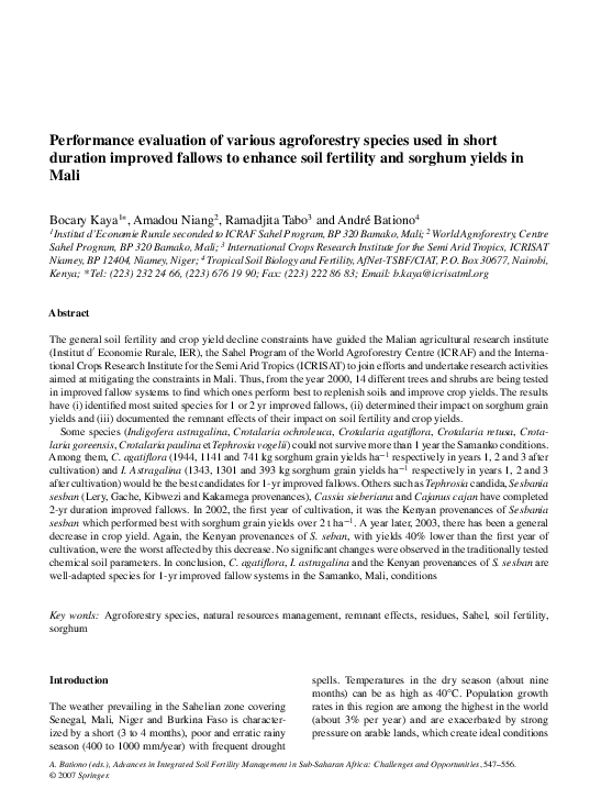 (PDF) Performance evaluation of various agroforestry species used in ...