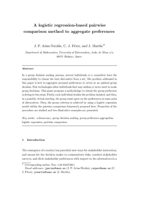 (PDF) A logistic regression-based pairwise comparison method to aggregate preferences
