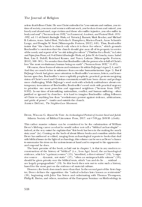 (PDF) Review of William B. Dever, Beyond the Texts: An Archaeological ...