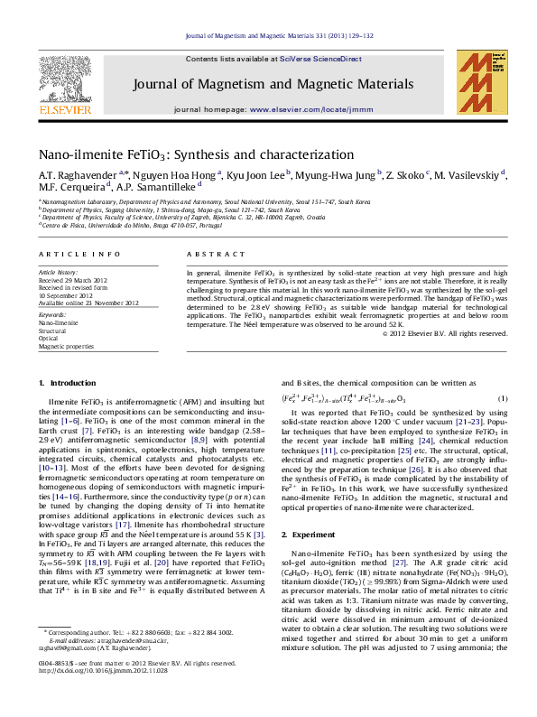 (PDF) Nano-ilmenite FeTiO3: Synthesis and characterization