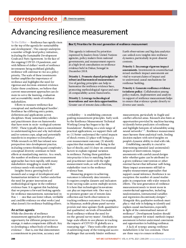 (PDF) Advancing resilience measurement