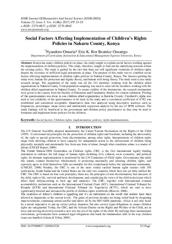 (PDF) Social Factors Affecting Implementation of Children’s Rights ...