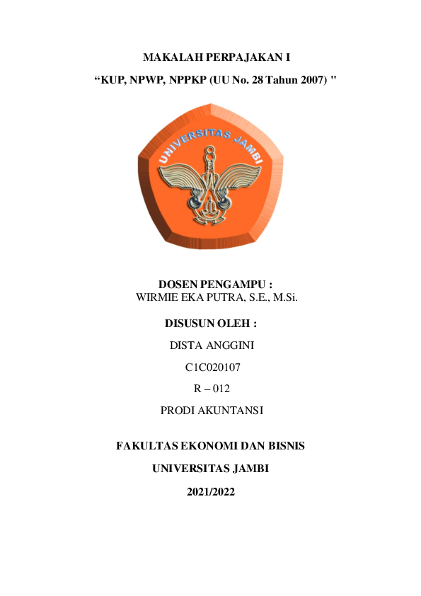 (PDF) MAKALAH PERPAJAKAN 1, BAB 5 TENTANG KUP, NPWP, NPPKP (UU NO.28 ...
