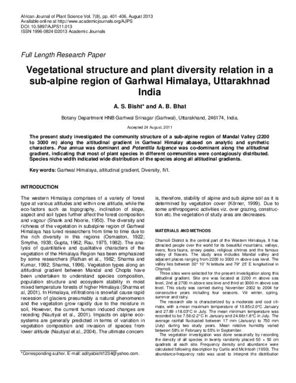 (PDF) Herbaceous Structure and Species Diversity Pattern in Temperate Sub Alpine Forests of ...