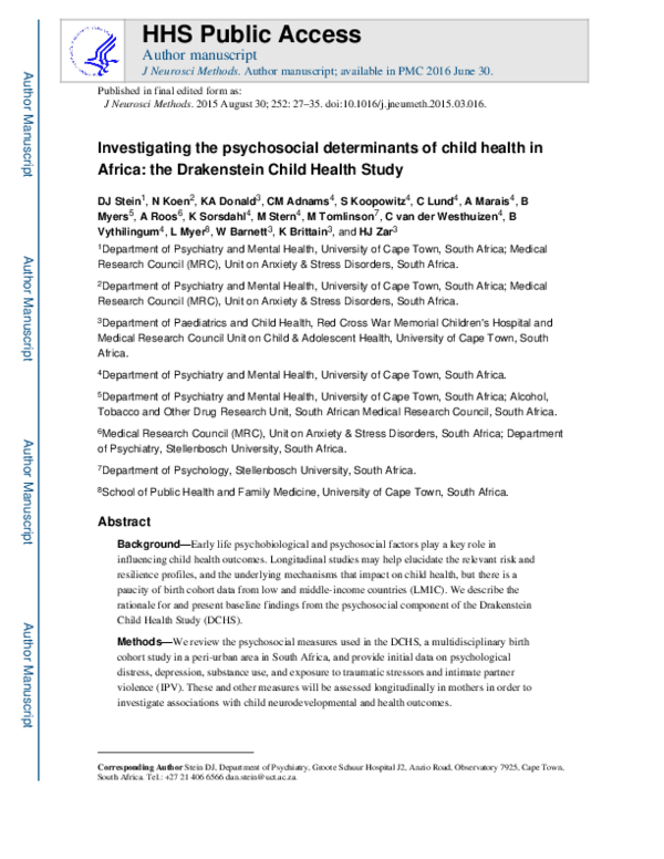 (PDF) Investigating the psychosocial determinants of child health in ...