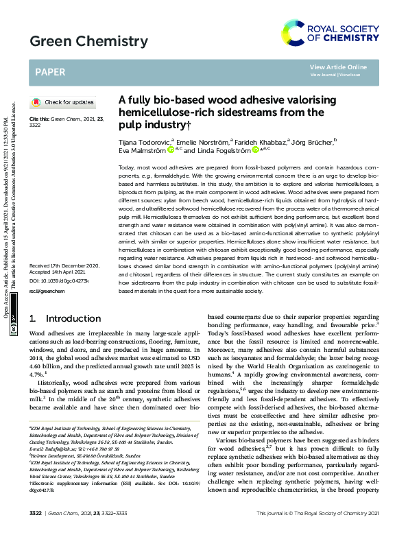 (PDF) A fully bio-based wood adhesive valorising hemicellulose-rich ...