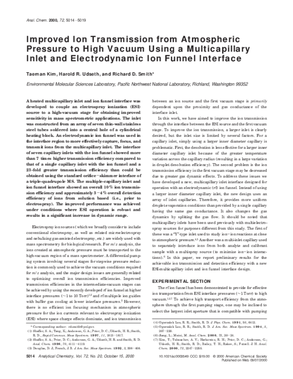 (PDF) Improved Ion Transmission from Atmospheric Pressure to High ...