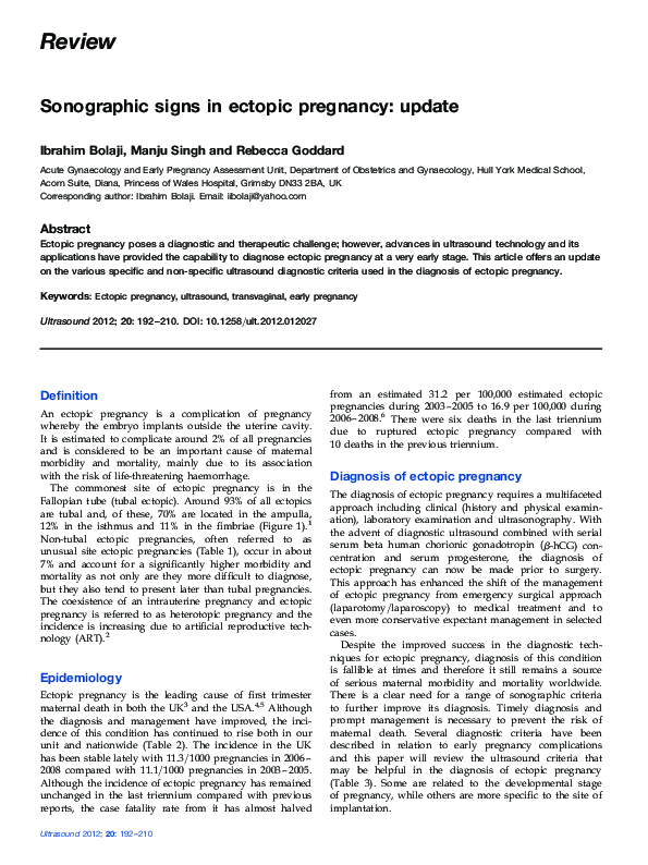 (PDF) Sonographic signs in ectopic pregnancy: update