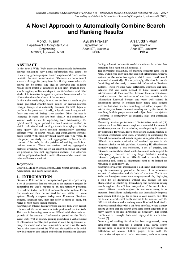 (PDF) A Novel Approach to Automatically Combine Search and Ranking Results