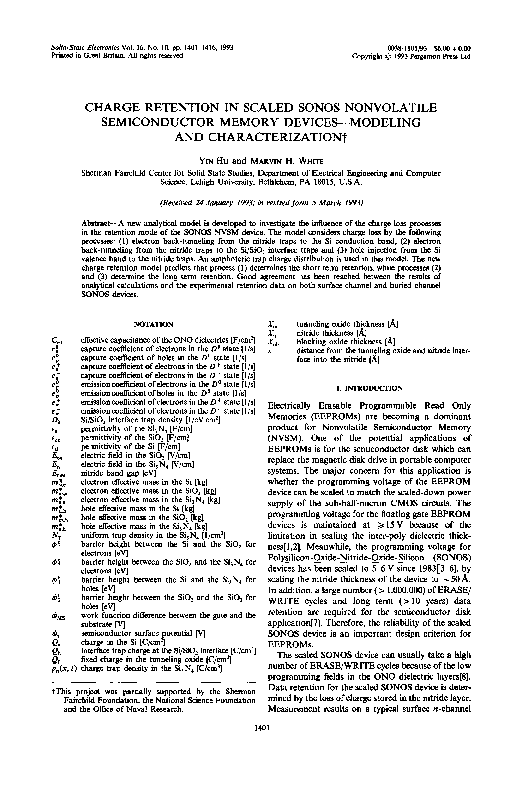 (PDF) Charge retention in scaled SONOS nonvolatile semiconductor memory devices—Modeling and ...