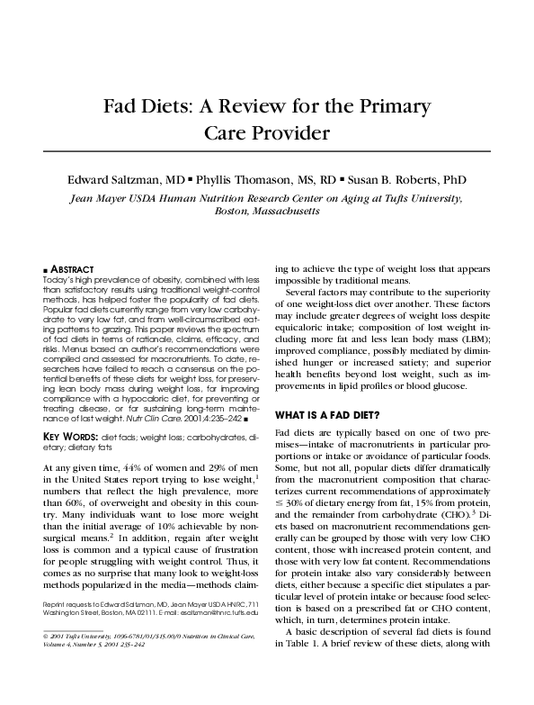 (PDF) Fad Diets: A Review for the Primary Care Provider