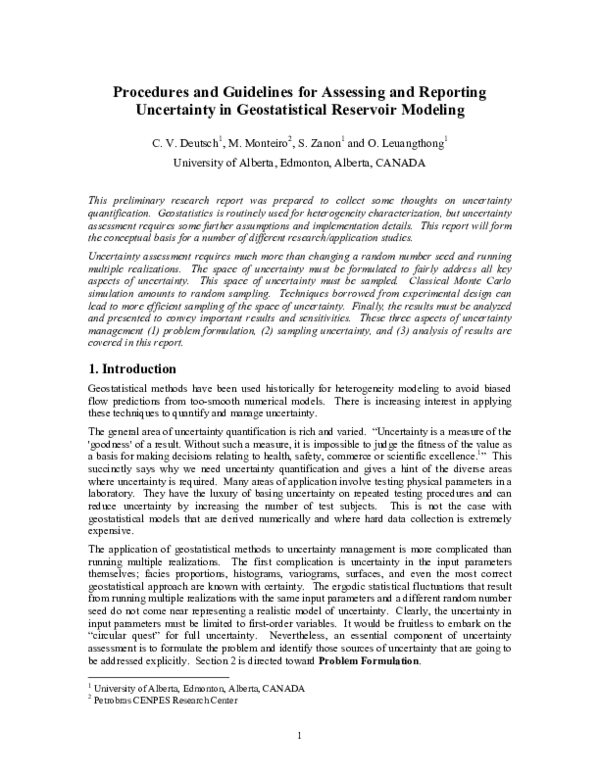 (PDF) Procedures and guidelines for assessing and reporting uncertainty in geostatistical ...