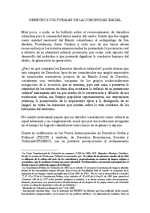 (PDF) Derechos culturales de la comunidad raizal
