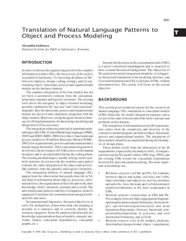 (PDF) Translation of Natural Language Patterns to Object and Process ...