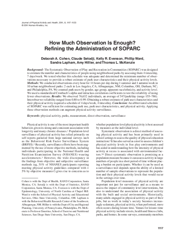 (PDF) How much observation is enough? Refining the administration of SOPARC