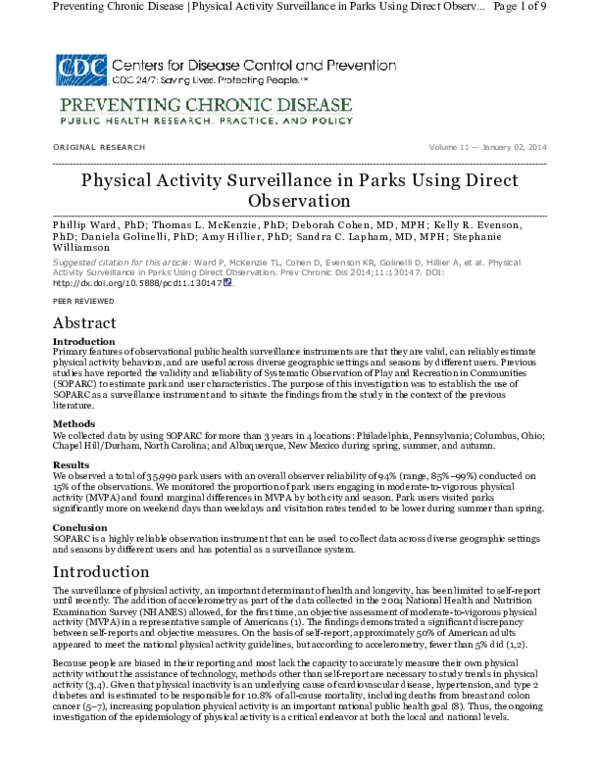 (PDF) Physical Activity Surveillance in Parks Using Direct Observation