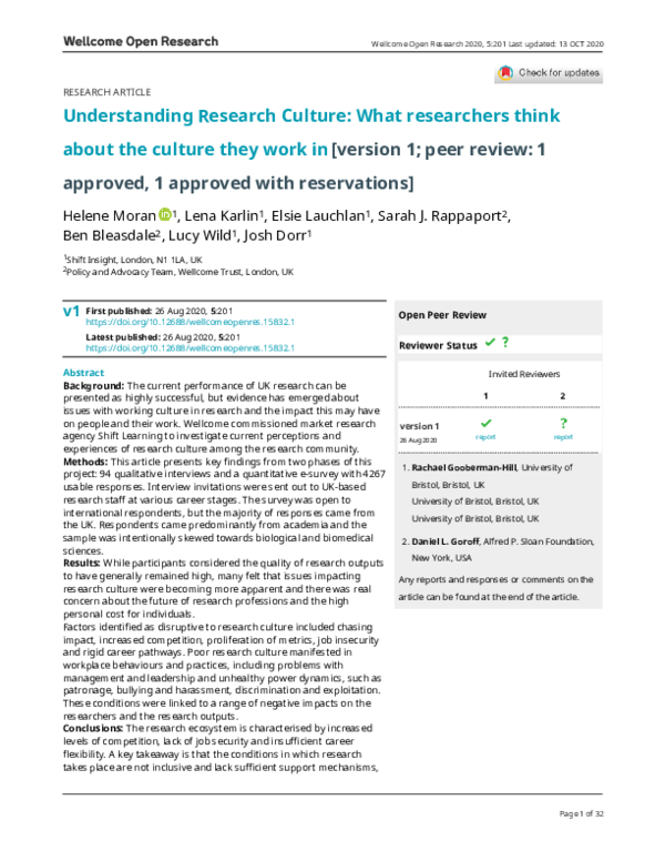 (PDF) Understanding Research Culture: What researchers think about the ...