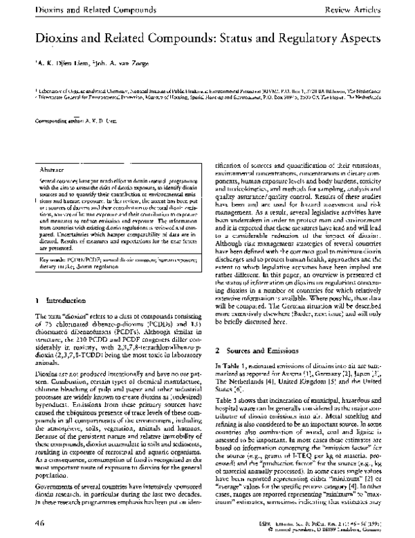 (PDF) Dioxins and related compounds: Status and regulatory aspects
