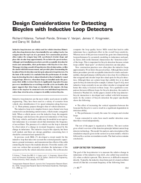 (PDF) Design considerations for detecting bicycles with inductive loop detectors