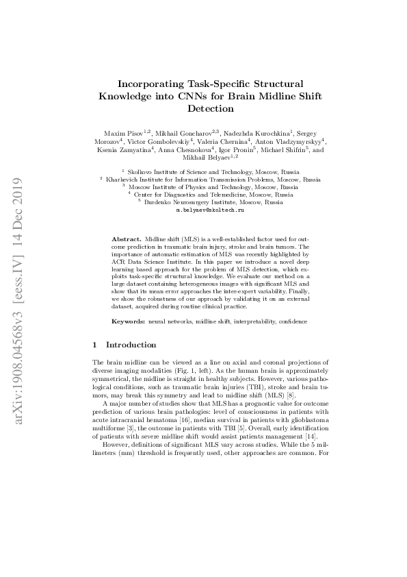 (PDF) Incorporating Task-Specific Structural Knowledge into CNNs for Brain Midline Shift Detection