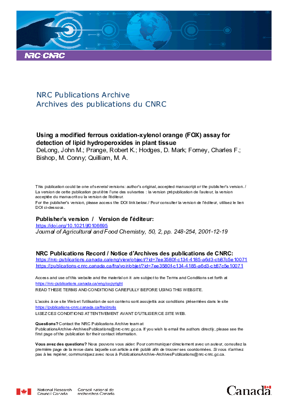 (PDF) Using a Modified Ferrous Oxidation−Xylenol Orange (FOX) Assay for ...