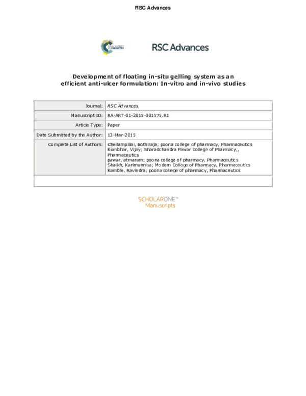 Pdf Development Of Floating In Situ Gelling System As An Efficient Anti Ulcer Formulation In