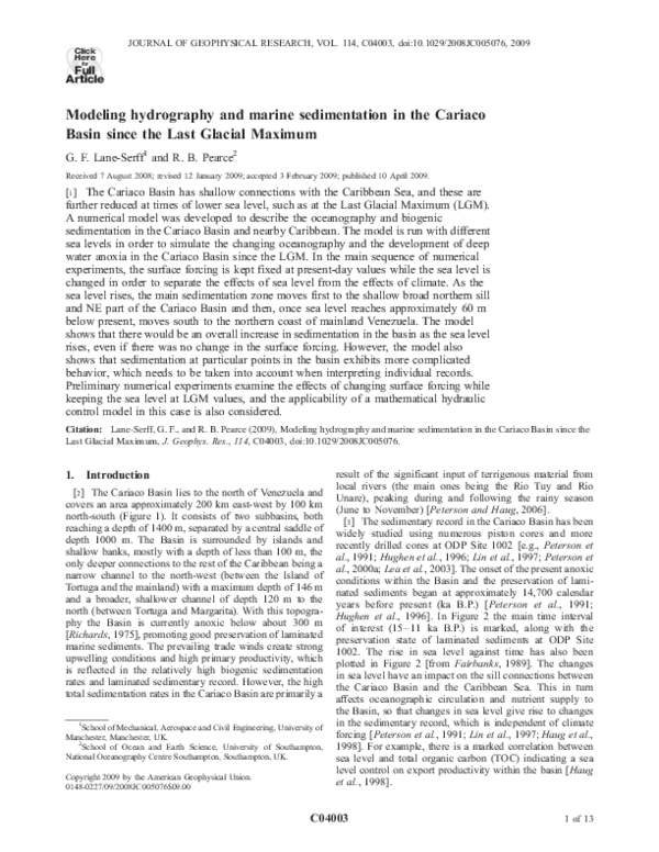 (PDF) Modeling hydrography and marine sedimentation in the Cariaco ...