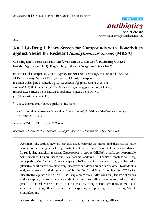 (PDF) An FDA-Drug Library Screen for Compounds with Bioactivities ...