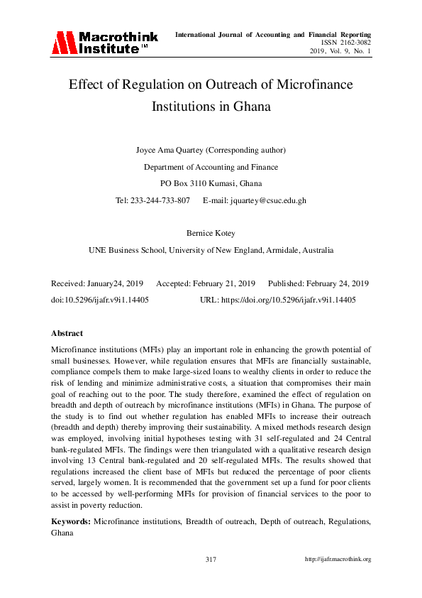 (PDF) Impact of Regulation on Microfinance Outreach in Ghana