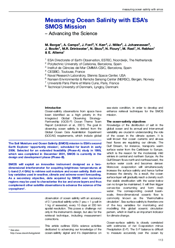 (PDF) Measuring ocean salinity with ESA’s SMOS mission