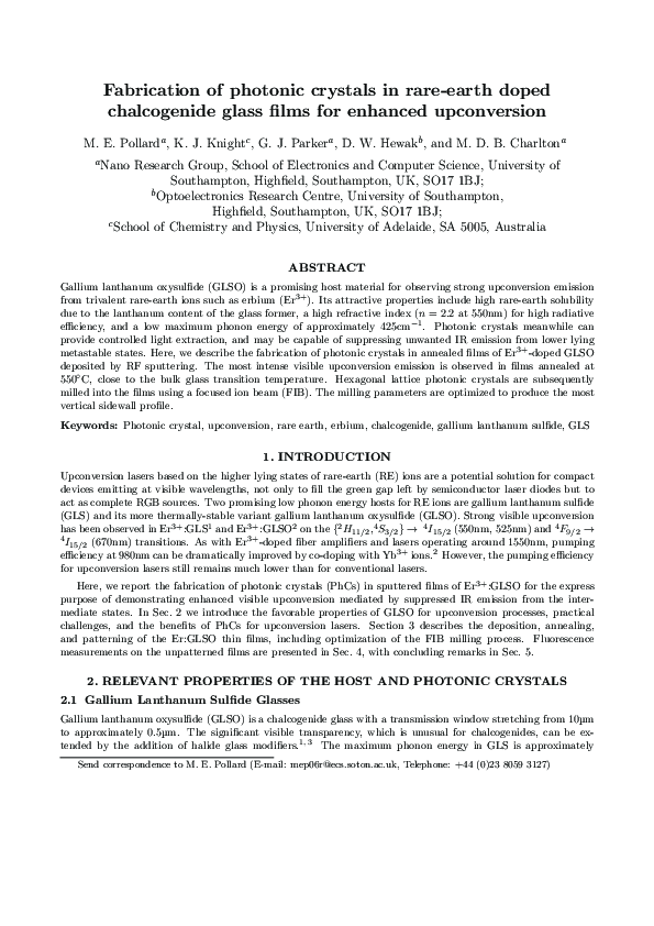 (PDF) Fabrication of photonic crystals in rare-earth doped chalcogenide ...