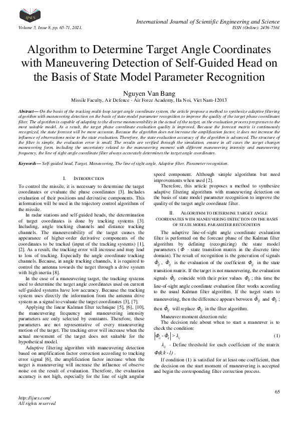 Pdf Algorithm To Determine Target Angle Coordinates With Maneuvering Detection Of Self Guided