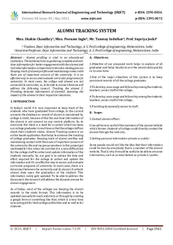 (PDF) IRJET- ALUMNI TRACKING SYSTEM