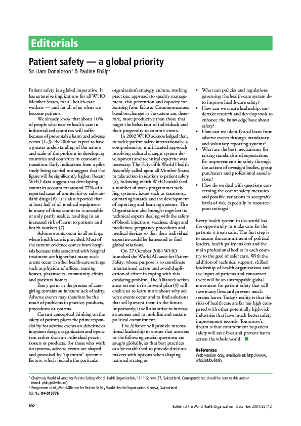 (PDF) Patient safety: a global priority