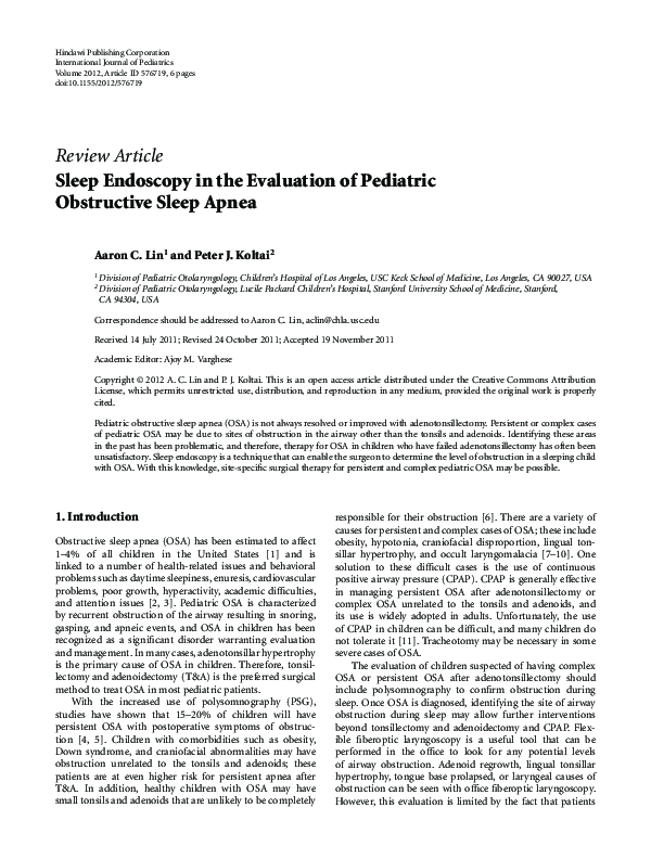 (PDF) Sleep Endoscopy in the Evaluation of Pediatric Obstructive Sleep ...