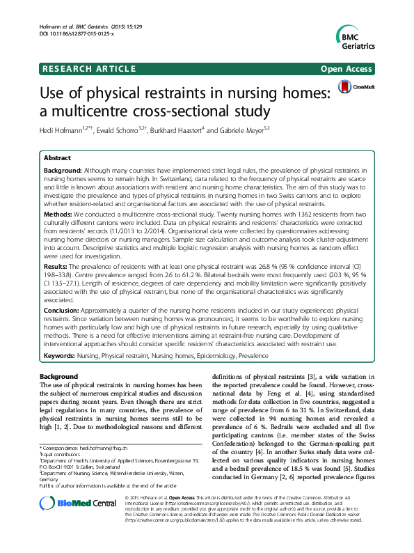 (PDF) Use of physical restraints in nursing homes: a multicentre cross ...