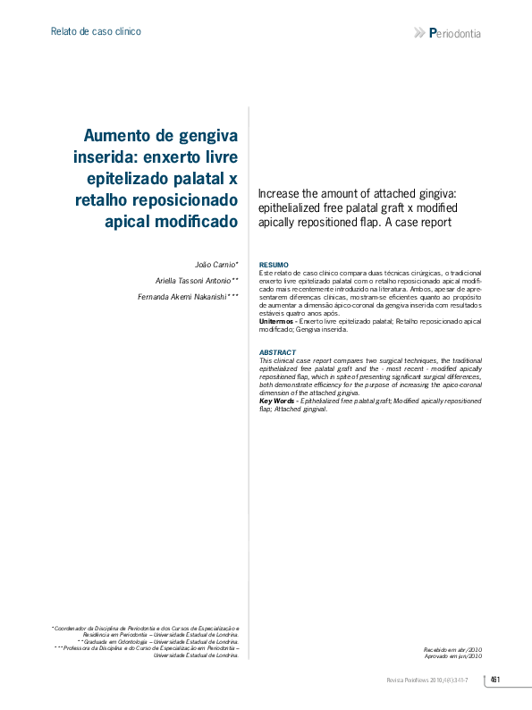 (PDF) Aumento de gengiva inserida: Enxerto Livre Epitelizado Palatal x ...