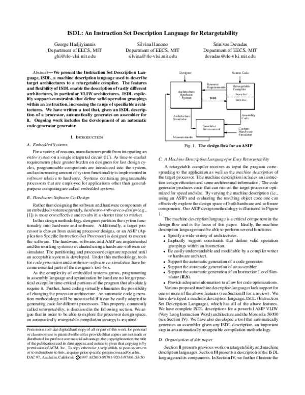(PDF) Isdl: An instruction set description language for retargetability ...