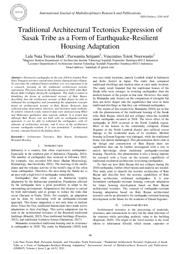 (PDF) Traditional Architectural Tectonics Expression of Sasak Tribe as ...