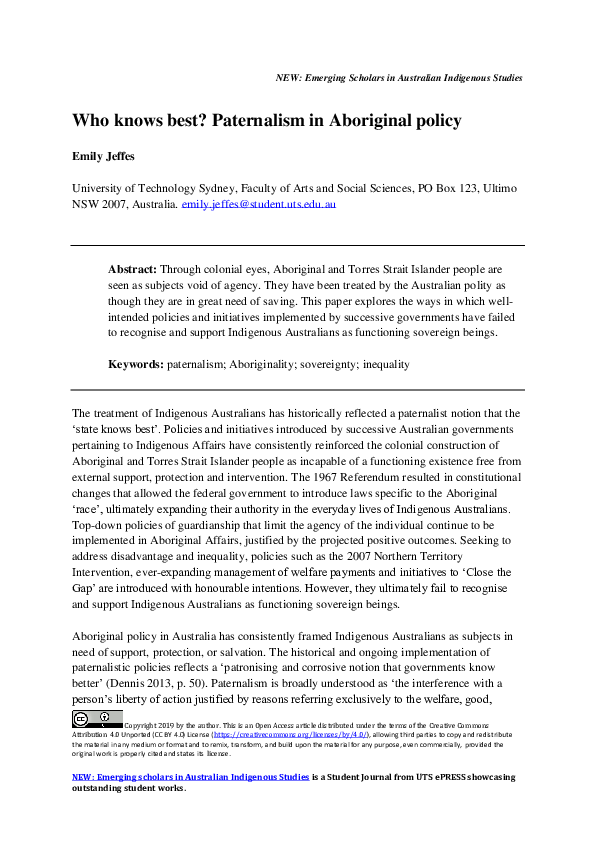 (PDF) Who knows best? Paternalism in Aboriginal policy