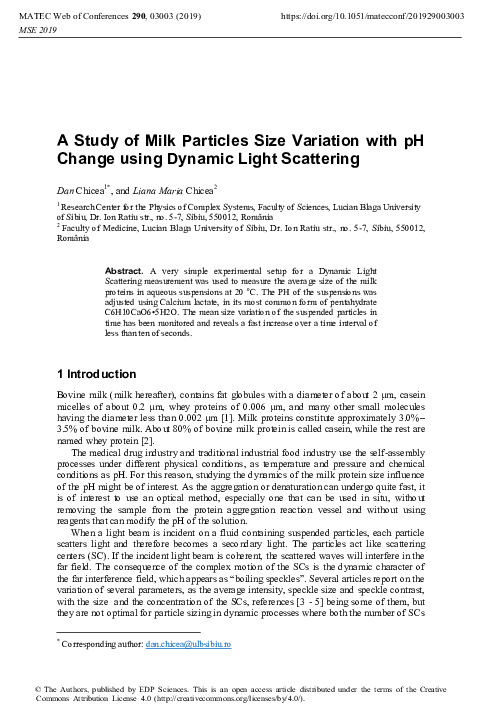 (PDF) A Study of Milk Particles Size Variation with pH Change using ...