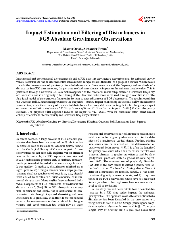 (PDF) Impact Estimation and Filtering of Disturbances in FG5 Absolute ...